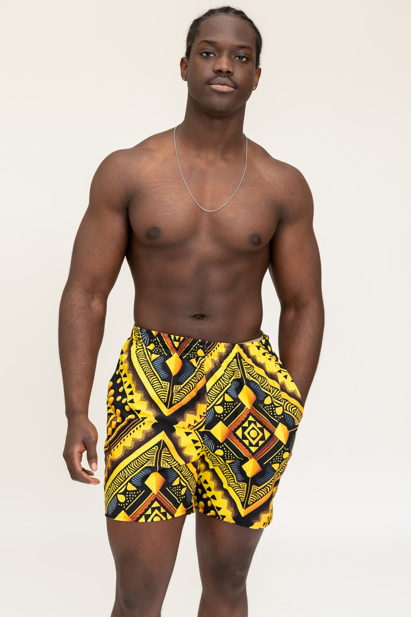Maillot de bain homme - Motifs Africains jaune - Éco-responsable